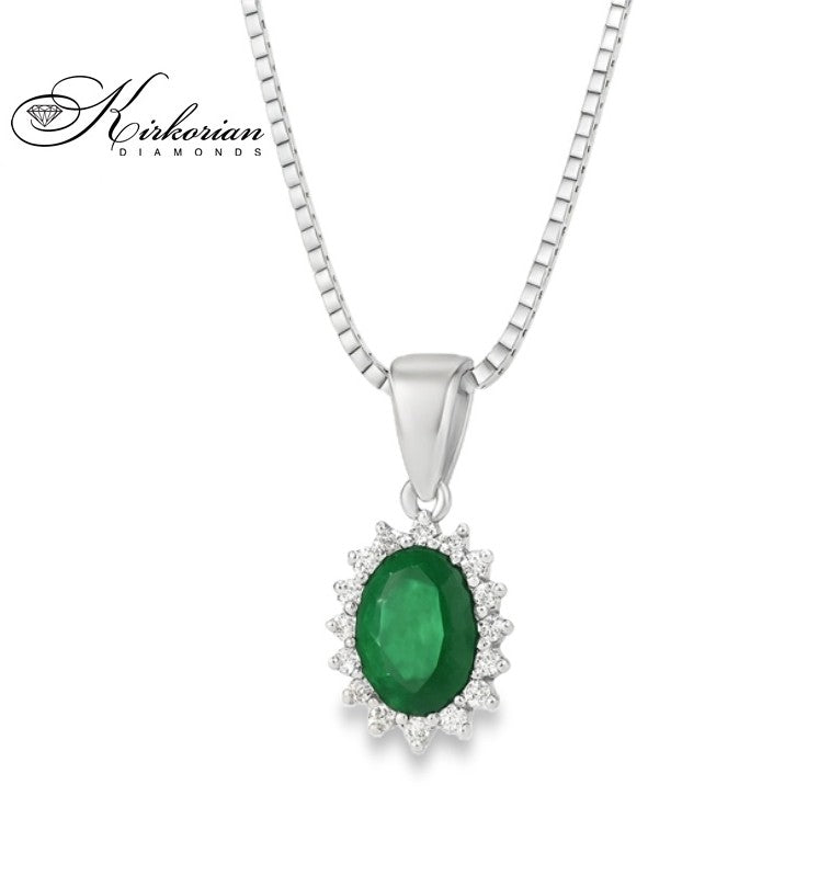 Колие със смарагд 1.25ct и диаманти 0.17ct от бяло злато 18k | RN110 ...